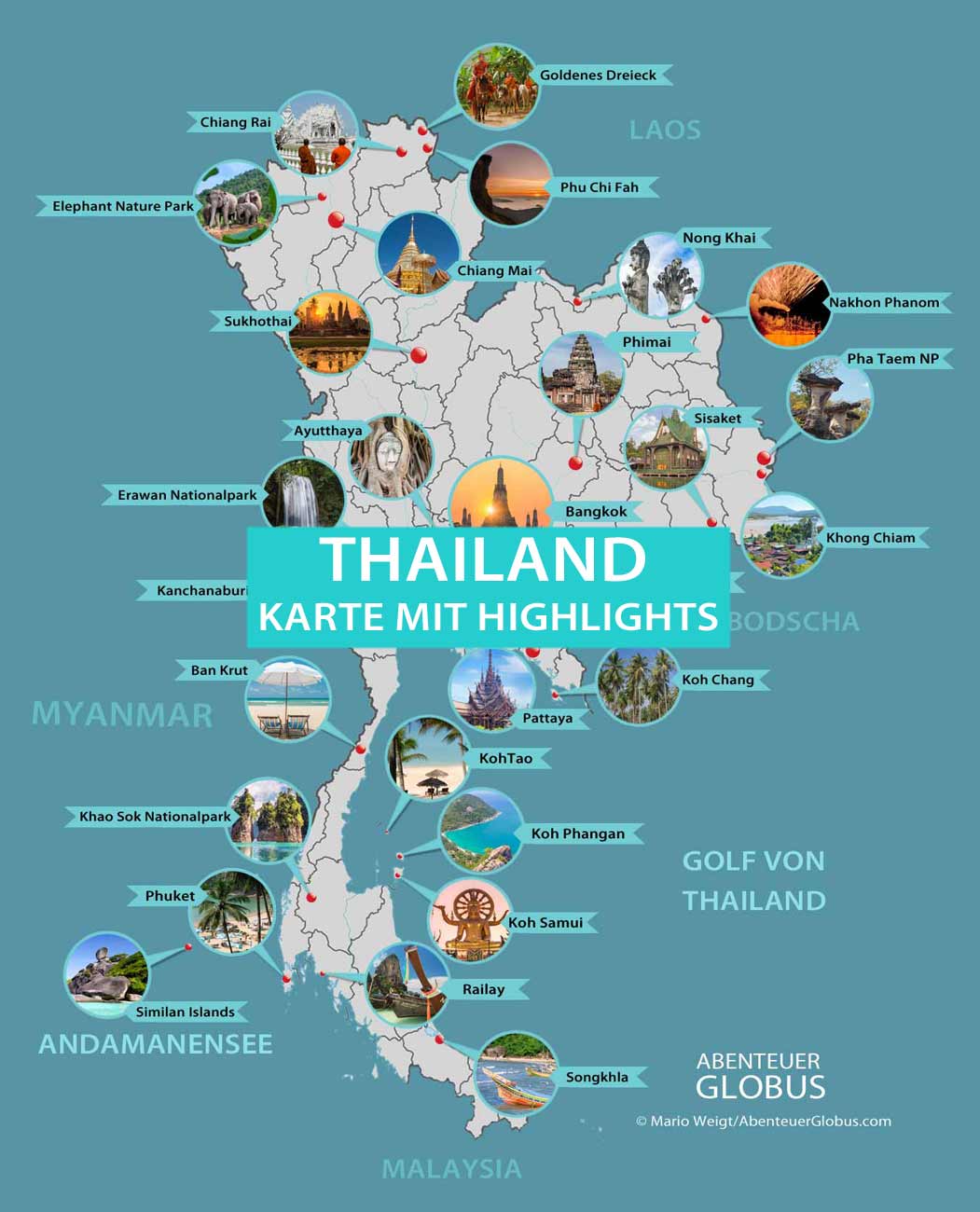Thailand Karte: Reiseziele, Highlights, Strände [+Inseln ...