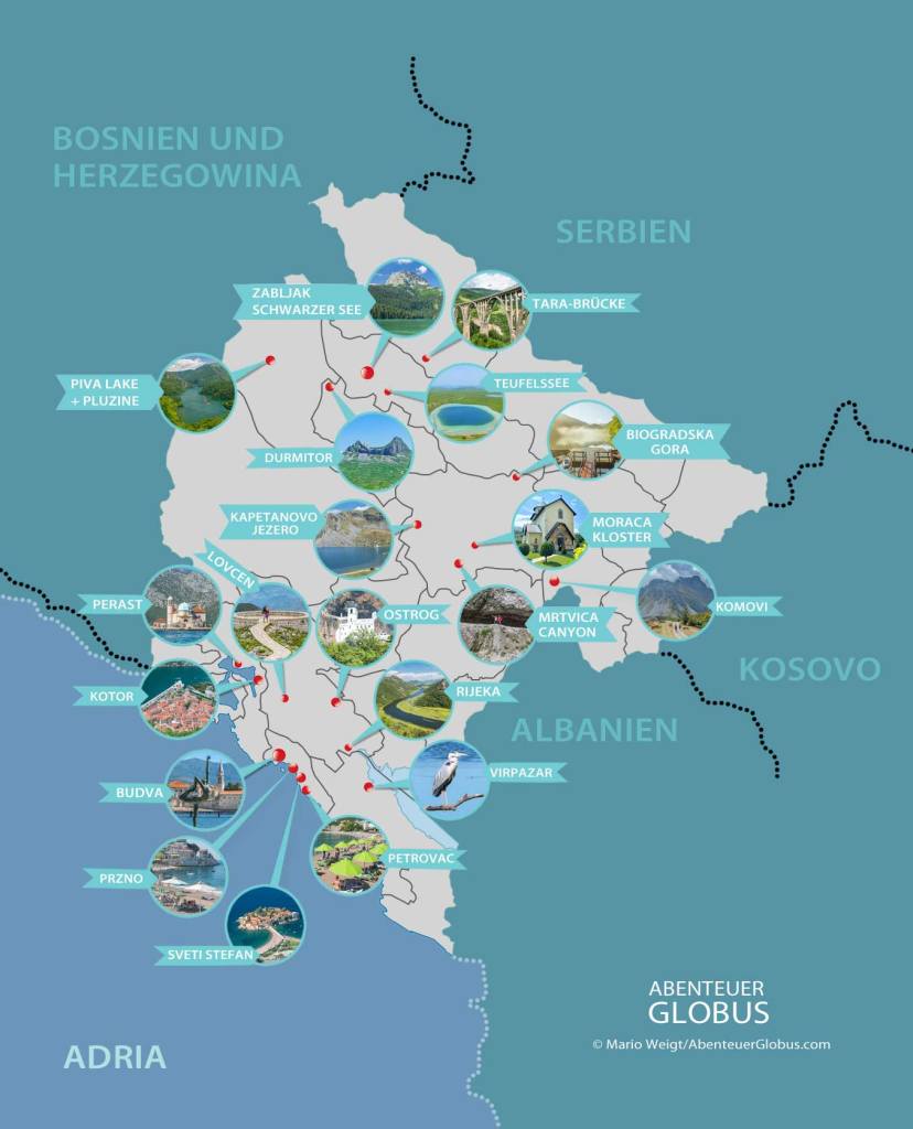 Montenegro Karte: Sehenswürdigkeiten, Reiseziele, Strände – Abenteuer ...