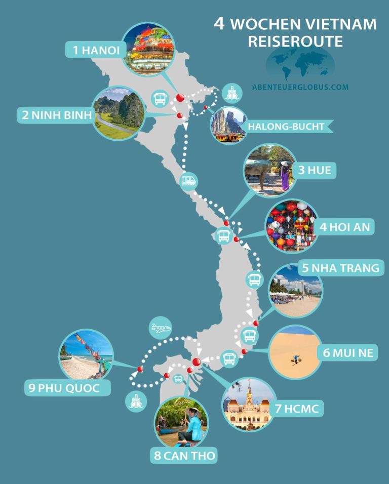 4 Wochen Vietnam Reiseroute: Auf eigene Faust [+ Karte ...